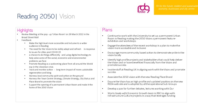 Progressing the Reading 2050 Vision